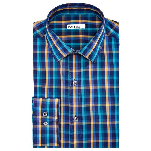 Bar III | Shirts | Bar Iii Mens Multi Check Button Up Dress Shirt Blue ...
